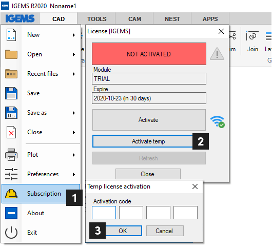 How to create and activate a temporary license – IGEMS Support center